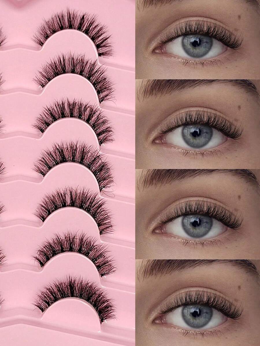 7 Pairs Eyelashes Soft 3D Faux Mink, Natural Look With Transparent Stem ...