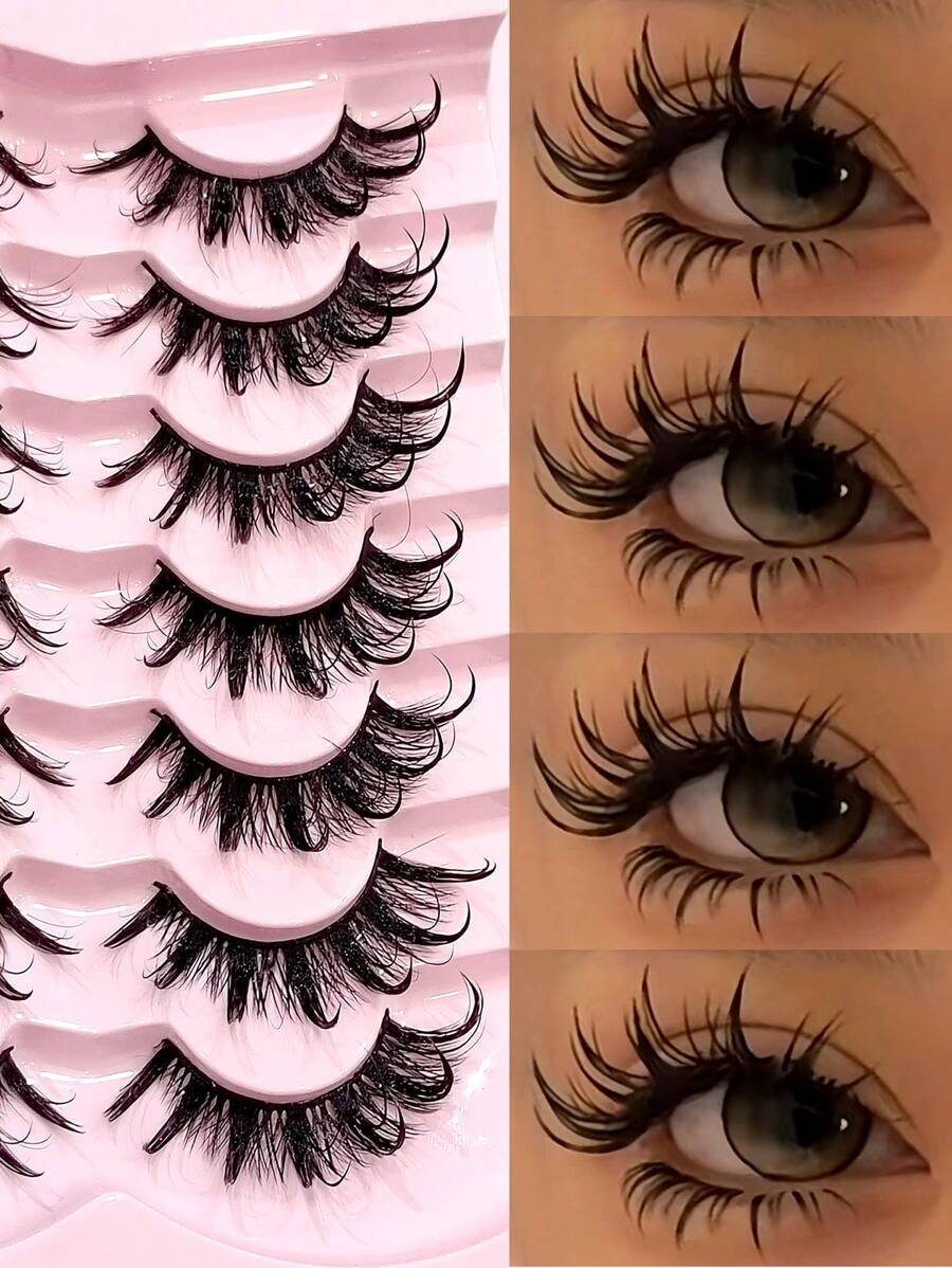 7 Pairs Manga Style Cat Eye Wet Look Lashes Winged Wispy Natural Long ...