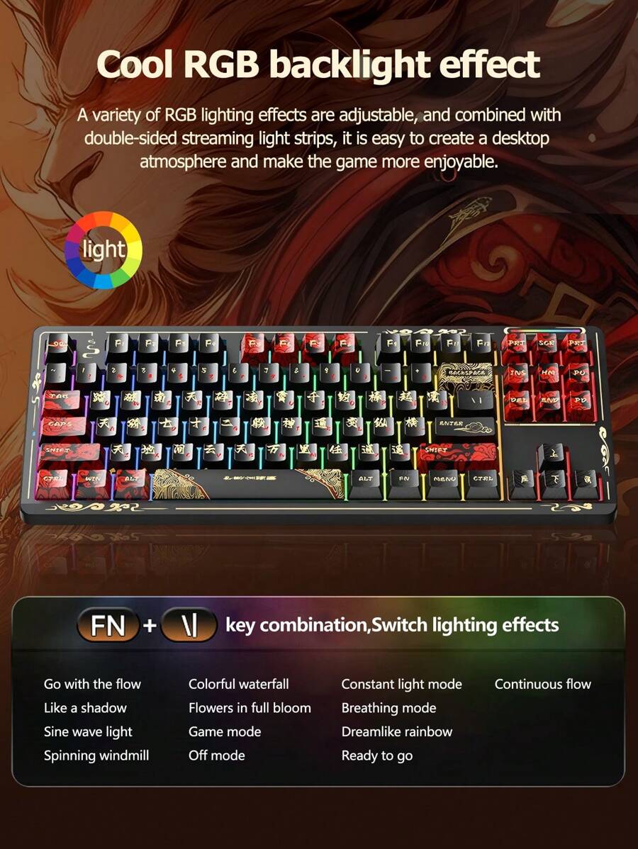 LINBAO LINGBAO K87pro Wukong IP-tema Tre-läges anpassad mekanisk tangentbordspackningsstruktur ...