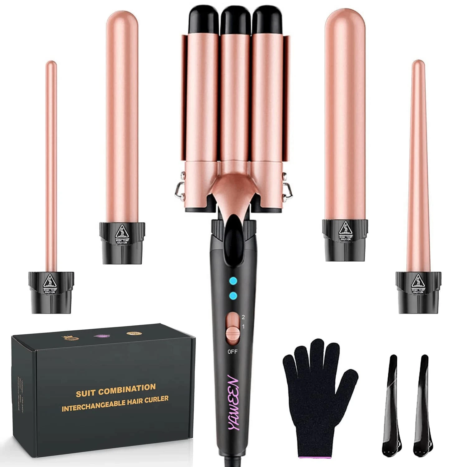 Ferro de Ondular 5 em 1 com 3 Barris, Ferro Ondulador de Cabelo, Wand ...