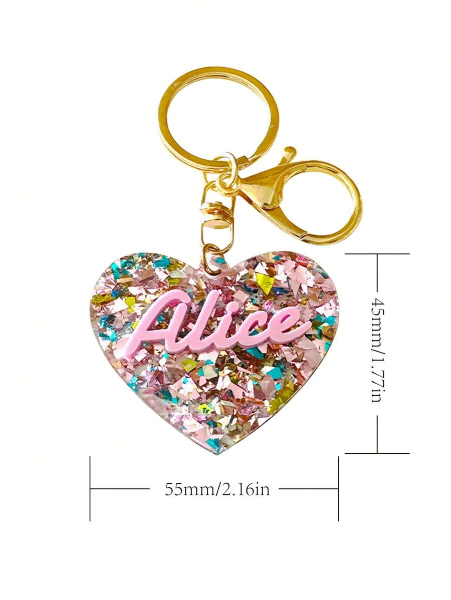 1 Pc Customizable Crystal Name Keychain, Sparkling Double-Layer Heart ...