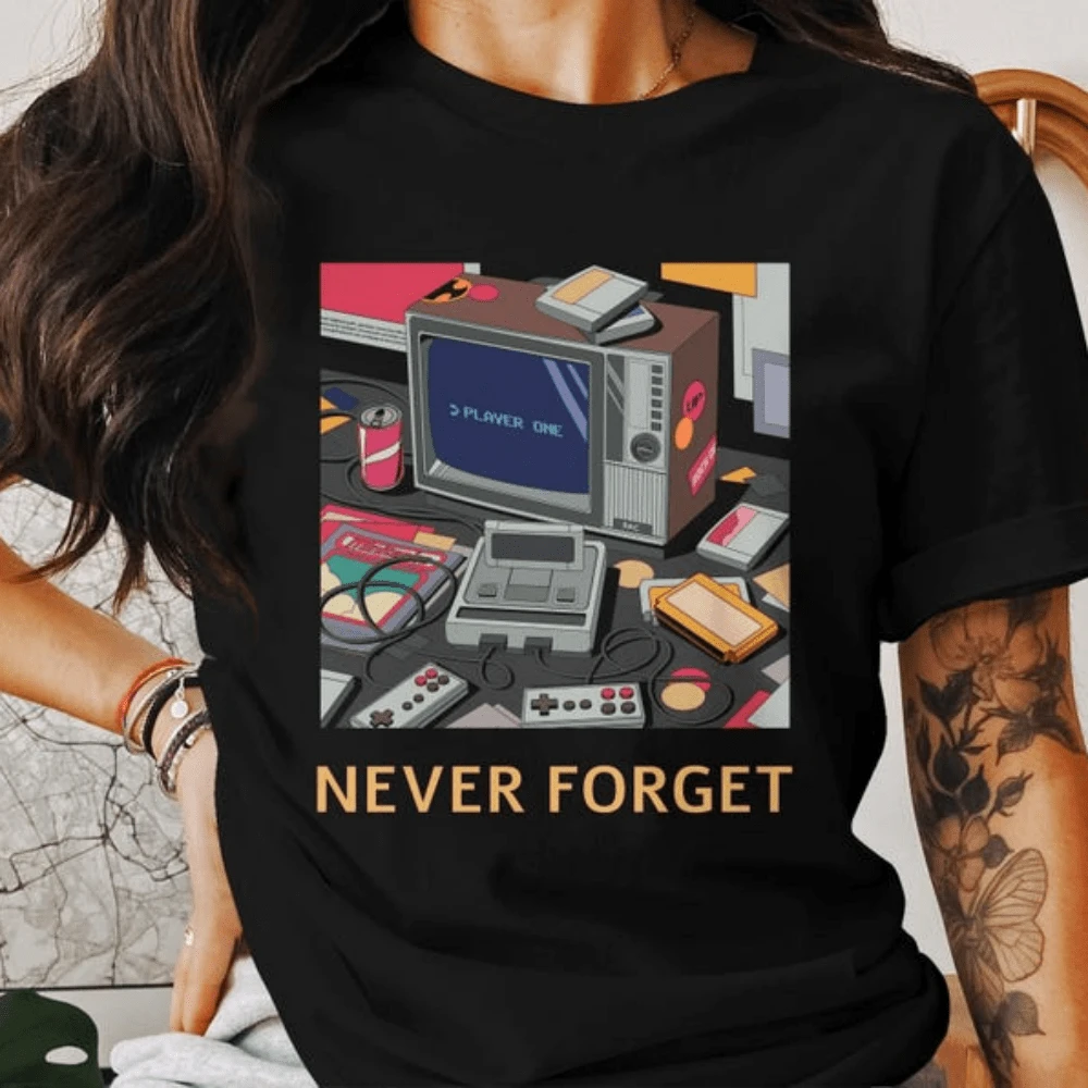 Never Forget Retro Gaming T-Shirt Never Forget Vintage Gamer Tee ...