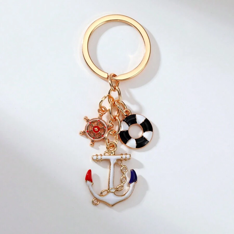 1 Set Of Ocean Themed Keychains, Includes Anchor, Rudder And Lifesaver ...