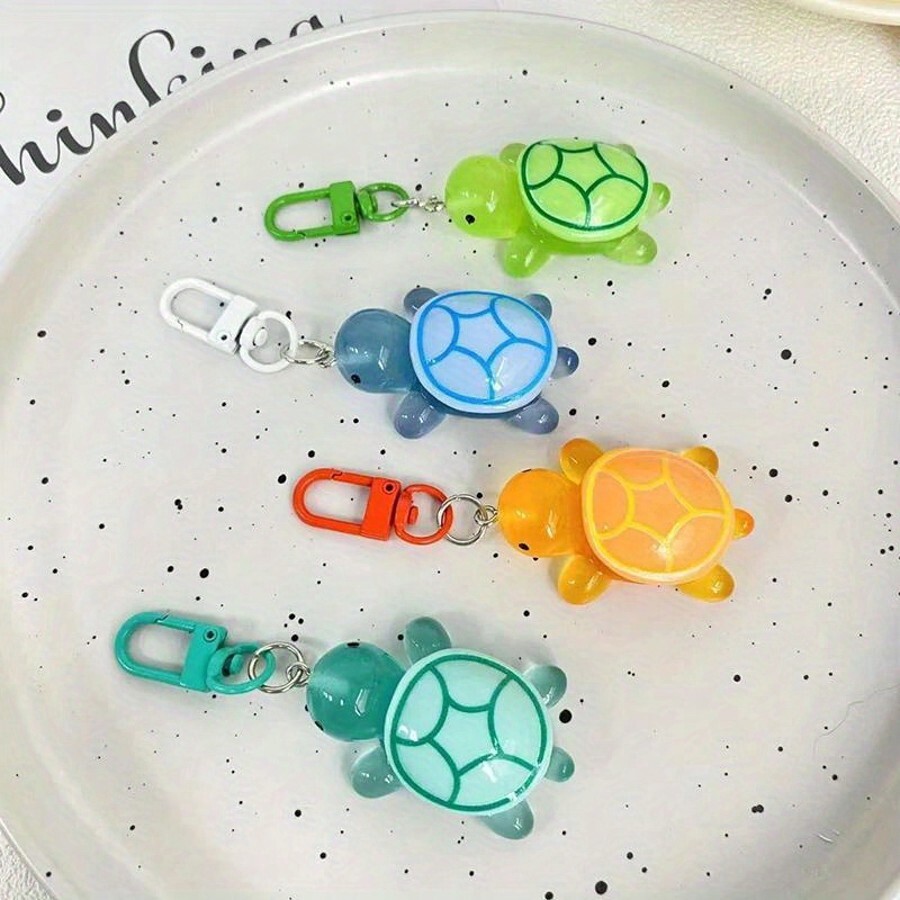 2pcs Cartoon Resin Glow-In-The-Dark Sea Turtle Keychains, Colorful ...