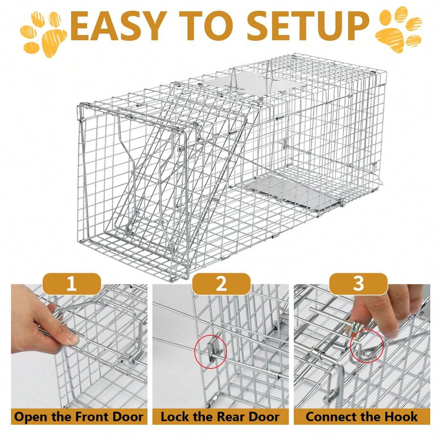 Heavy Duty Folding Raccoon Trap, Live Animal Cage Trap, Humane Cat Trap ...