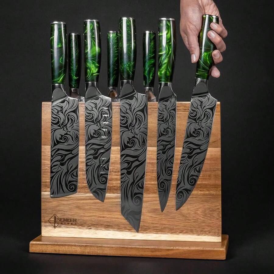Senken Natural Acacia Hardwood Magnetic Knife Block - Double Sided ...