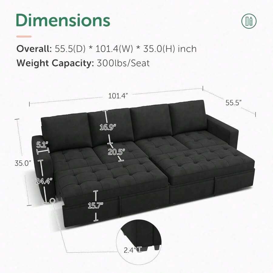 Modular Sectional Sleeper Sofa With Pull Out Bed, Rearrangeable ...
