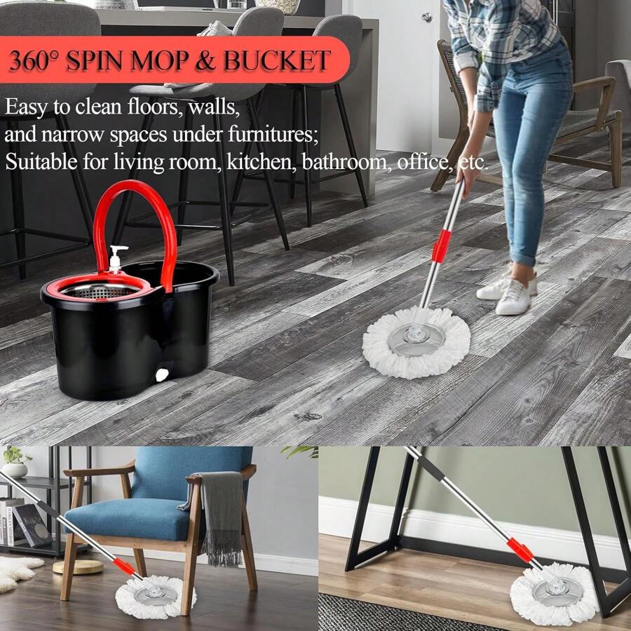 Spin Mop And Bucket Set, Mop And Bucket With Wringer Set, 360°Spin Mop ...