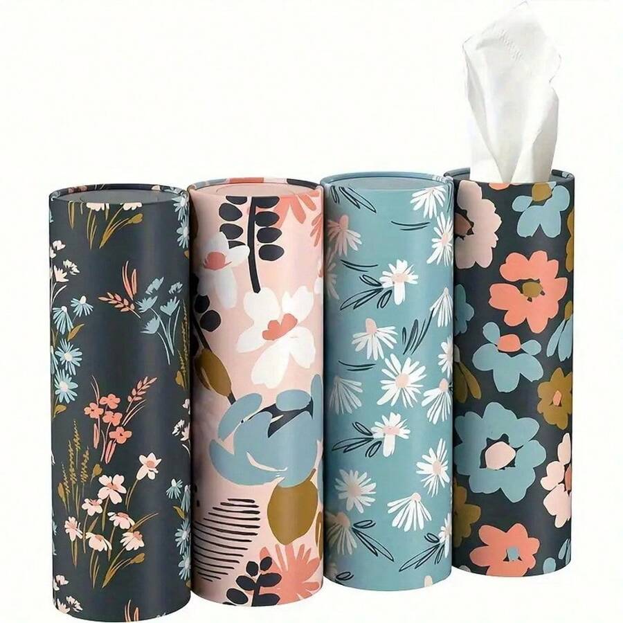 Floral Pattern Round Tissue Holder With Bulk Tissues - Perfect For Car ...