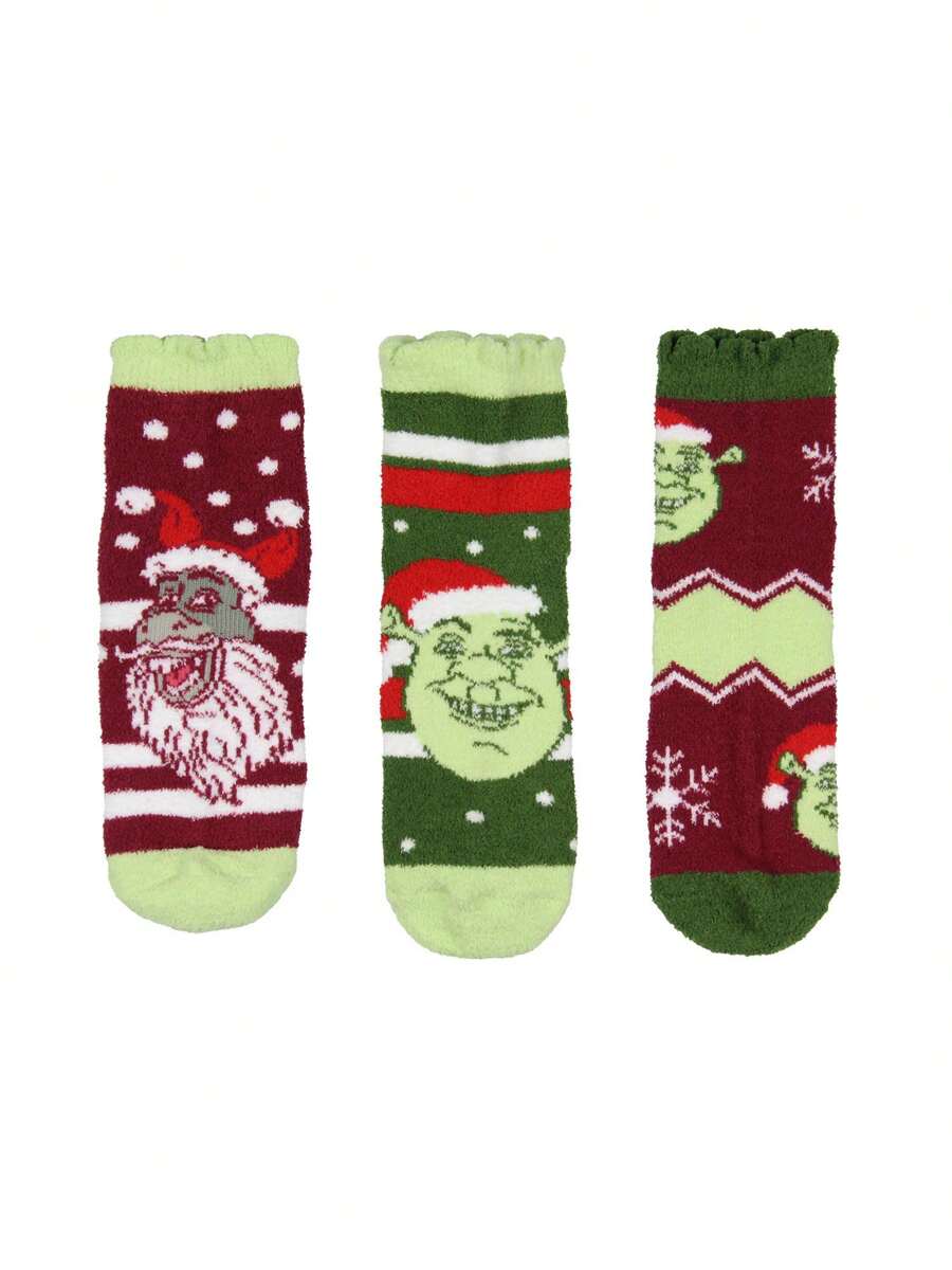 Shrek Women's Shrek And Donkey Holiday Chenille Socks Scalloped Cuff 3 ...