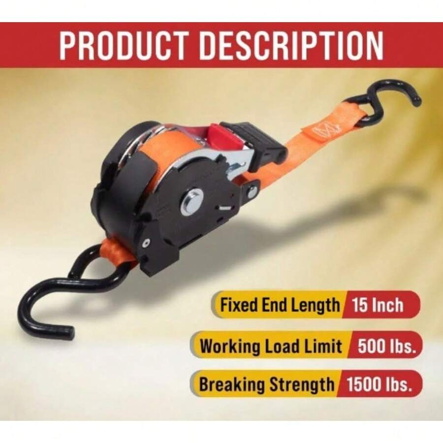 8 Pack Orange Auto Retract NO-RATCHETING Ratchet Straps | 1" X 12 ...