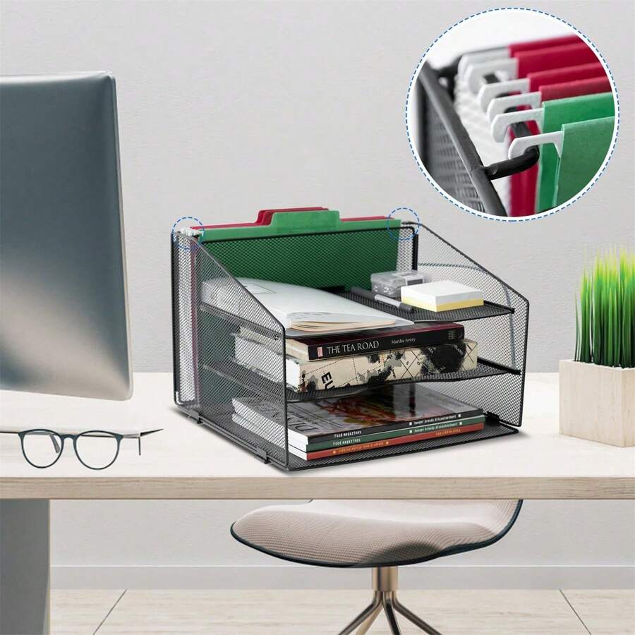 Mesh Desktop File Organizer 3 Tier Paper Tray With 1 Letter Size ...
