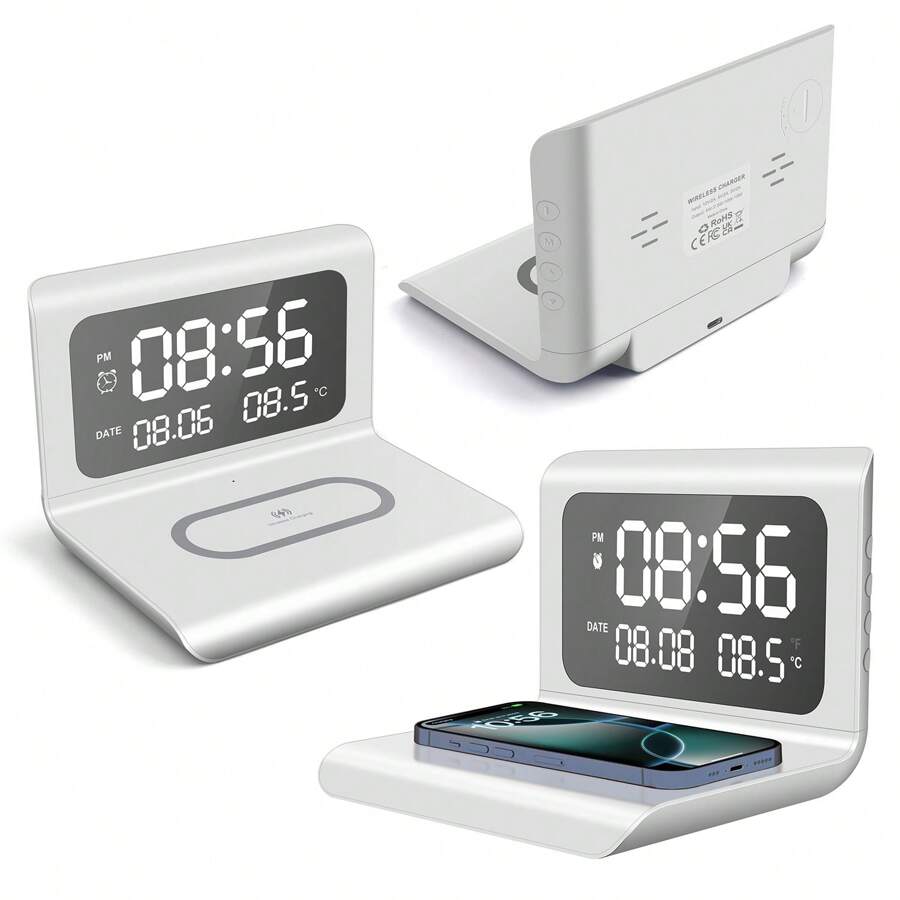 Multifunctional Wireless Charger With Alarm Clock Time Thermometer, 15W ...