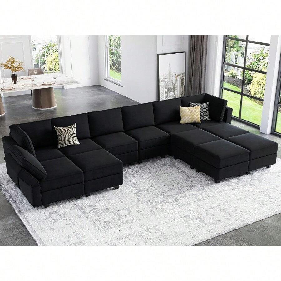 Oversized Modular Sectional U Shaped Couch With Reversible Double Chaises Velvet Sleeper Sofa ...