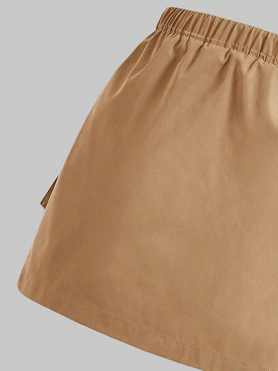 Tween Girl Casual Versatile Solid Color Utility Mini Skirt Shein Uk