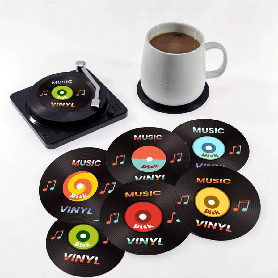 6pcs Retro Leather CD Coasters, Colorful Vintage Vinyl Record CD Drink ...