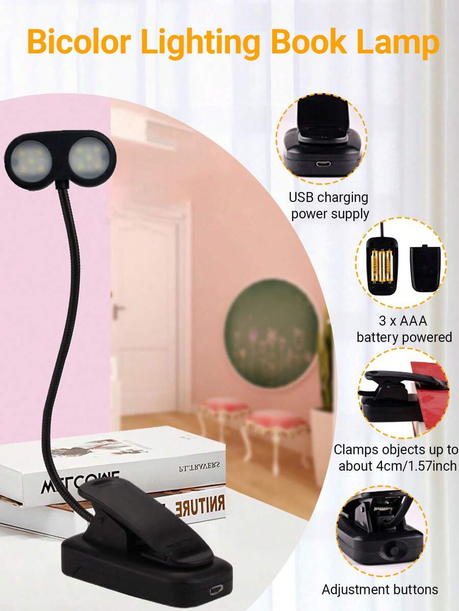 10 LED Rechargeable Book Light For Reading In Bed Eye Caring 2 Color Temperatures, Battery ...