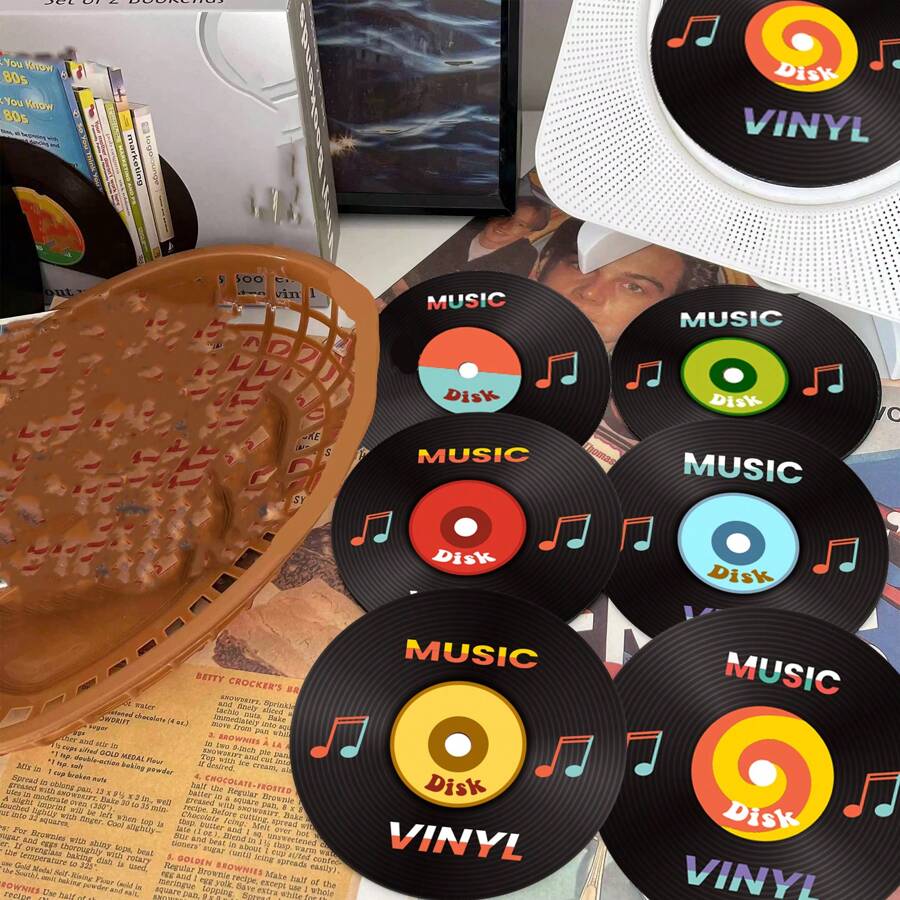 6pcs Retro Leather CD Coasters, Colorful Vintage Vinyl Record CD Drink ...