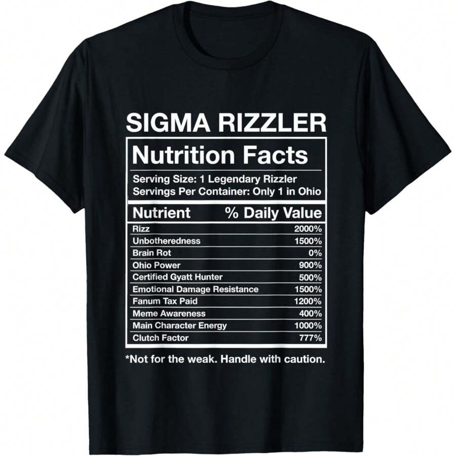 Sigma Rizzler Nutrition Facts- Funny Rizz Brainrot Meme T-Shirt | SHEIN UK