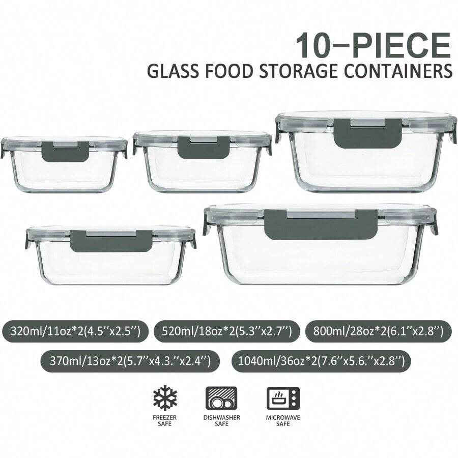 Leak Proof Glass Meal Prep Container,Microwave, Oven, 10-Pack Glass ...