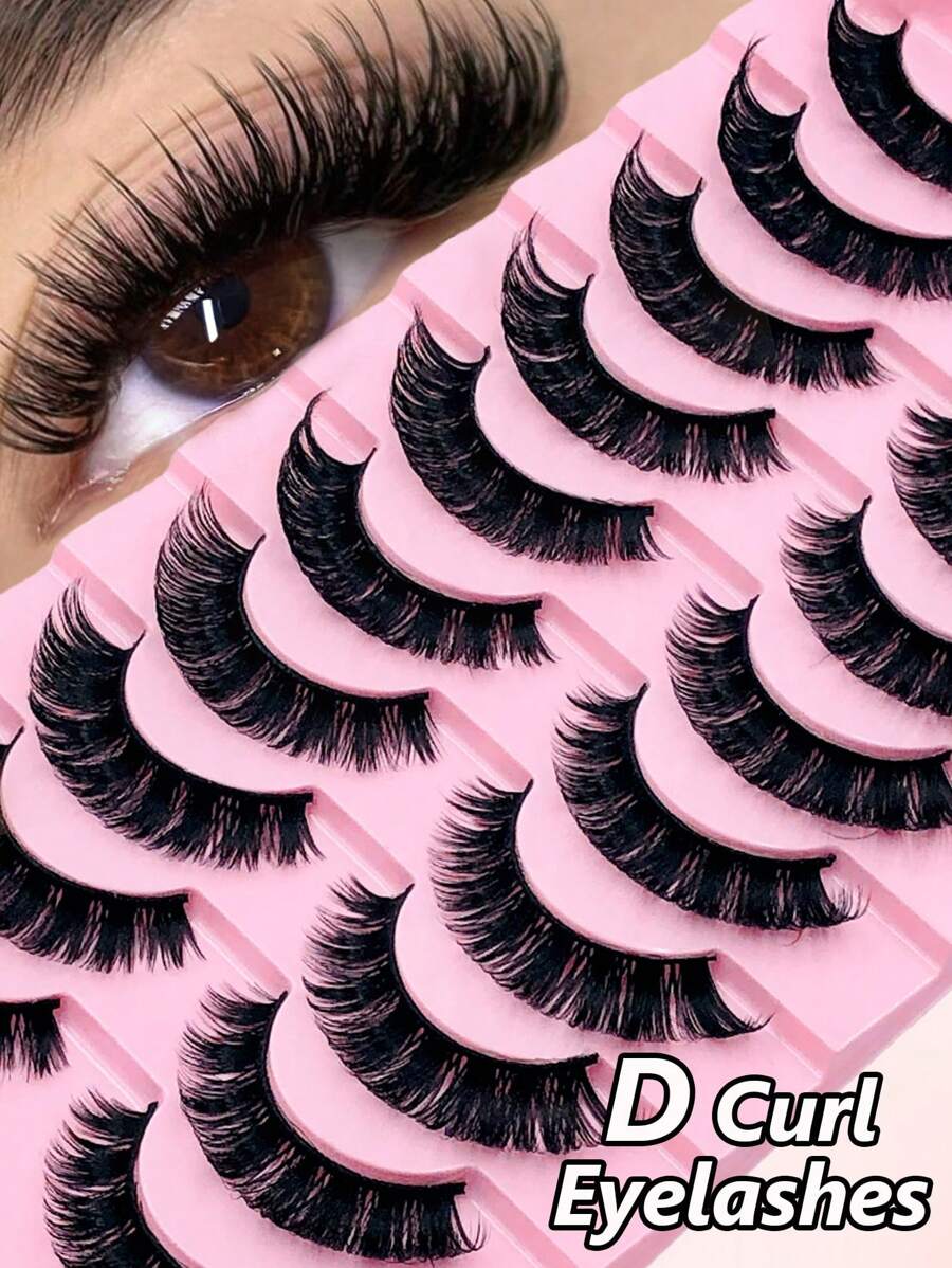 10 Pairs D Curl Russian Strip Lashes Thick Fake Lashes Natural Look ...