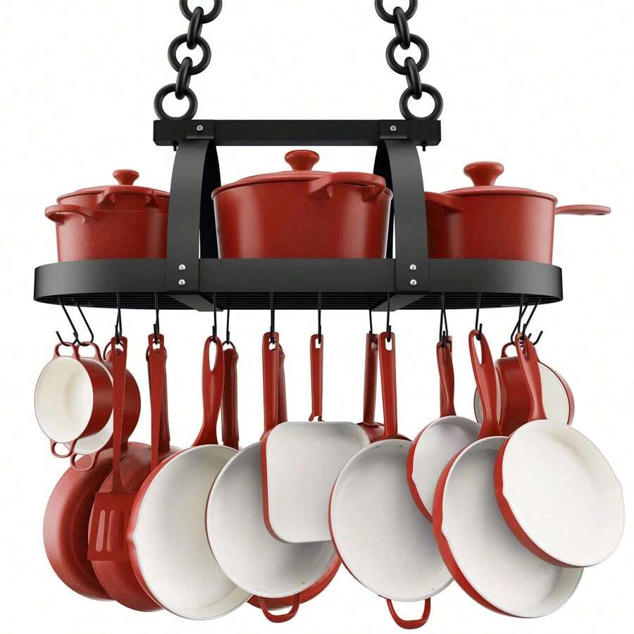 Ceiling Pot Rack 34-Inch Hanging Pot Rack For Kitchen Oval Pot And Pan ...