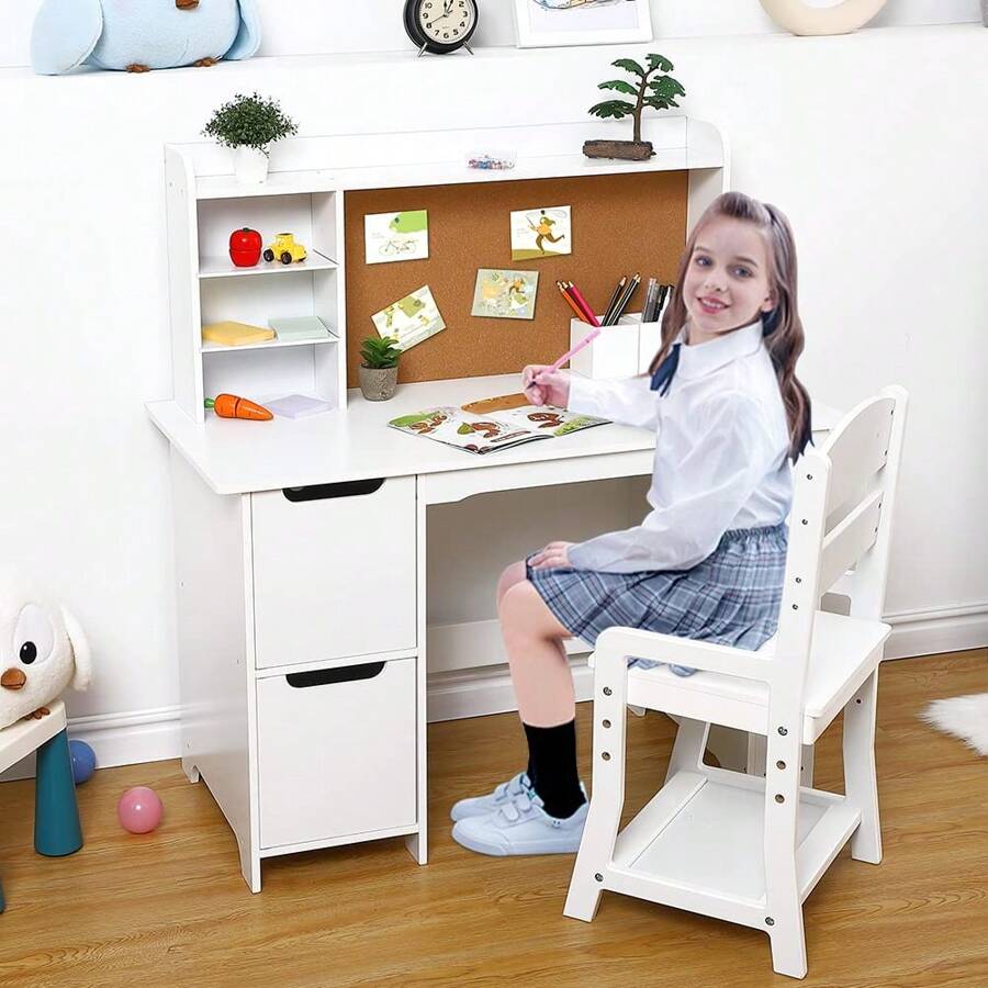 Kids Study Desk With Chair,Wooden Children School Study Table With ...