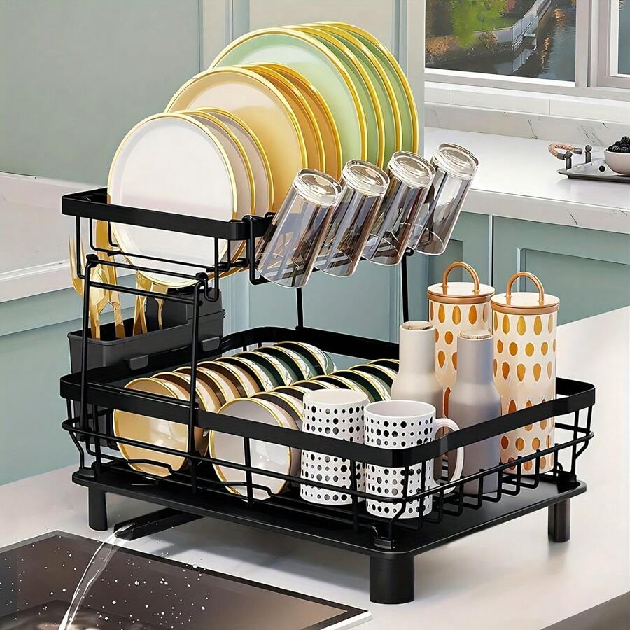 2-Layer Dish Draining Rack Suitable For Kitchen Countertop Metal Dish ...
