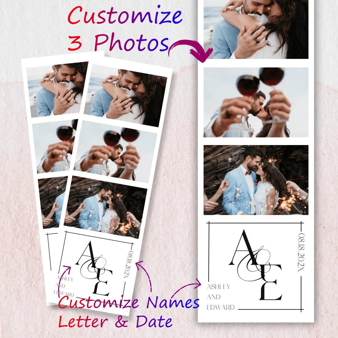 Elegant Wedding Photobooth Template, Minimalist B&W, Wedding Monogram ...
