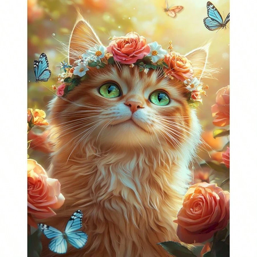1pc 5d Diy Diamond Painting Cute Cat Animal Full Round Diamond ...