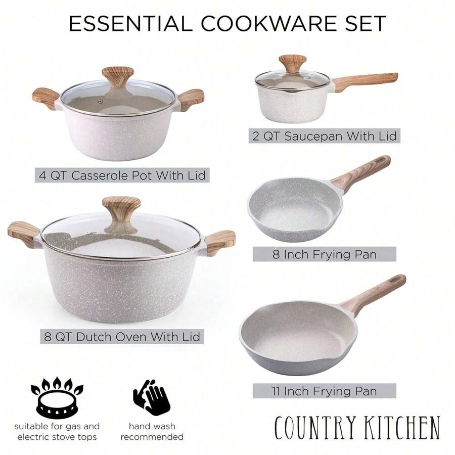 Country Kitchen Non-Stick Cast Aluminum Cookware Set - Durable Kitchen ...