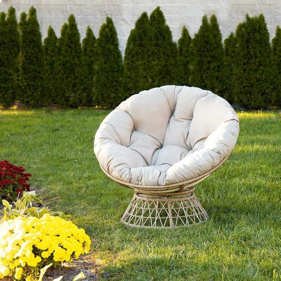 Milliard Wicker Papasan Chair With 360-Degree Swivel, Tan Cushion And ...
