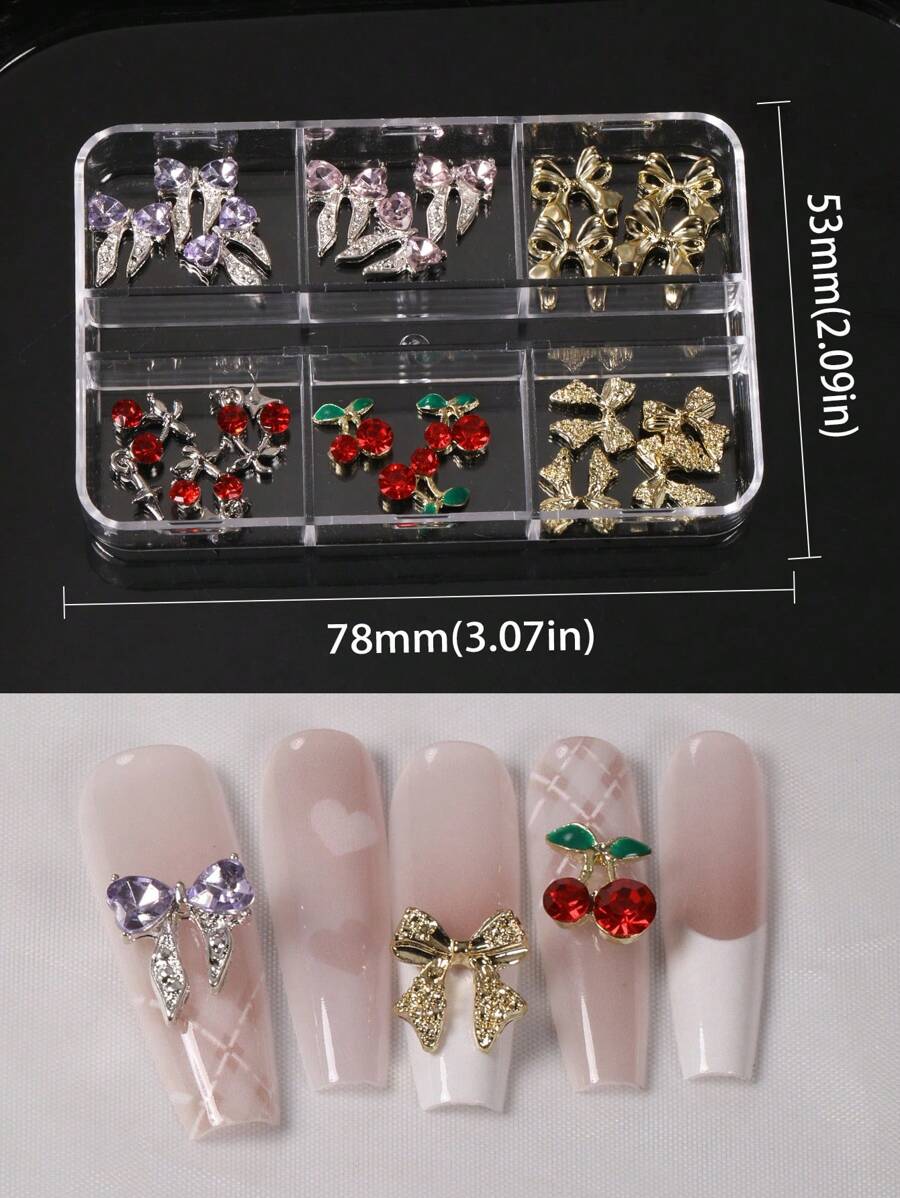 1 Box Of Ribbon Cherry Nail Accessories And Metal Bow Nails Supply ...