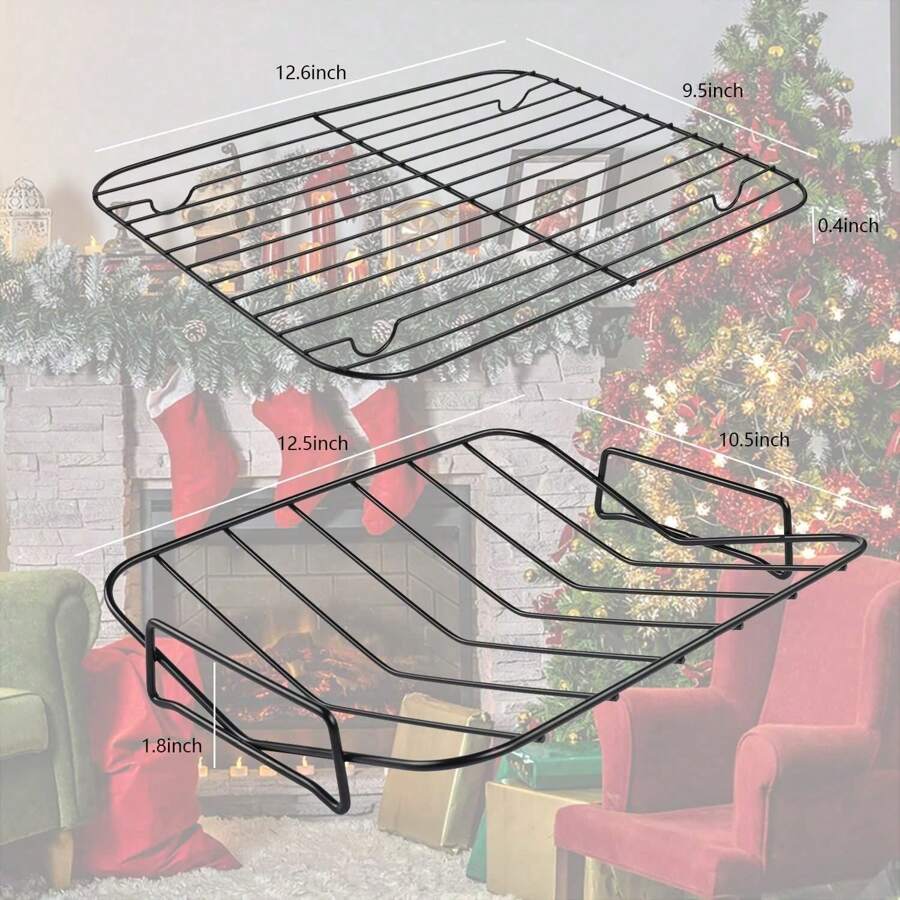 Roasting Pan With Rack, 16 Inch X 11.5 Inch Rectangular Roaster Set For ...