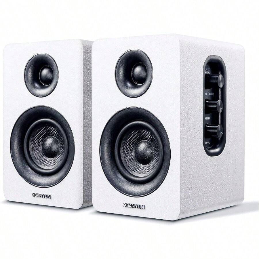 Sanyun SW208 3" Active Bluetooth 5.0 Bookshelf Speakers 60W Carbon Fiber Unit - Built-In 24bit ...