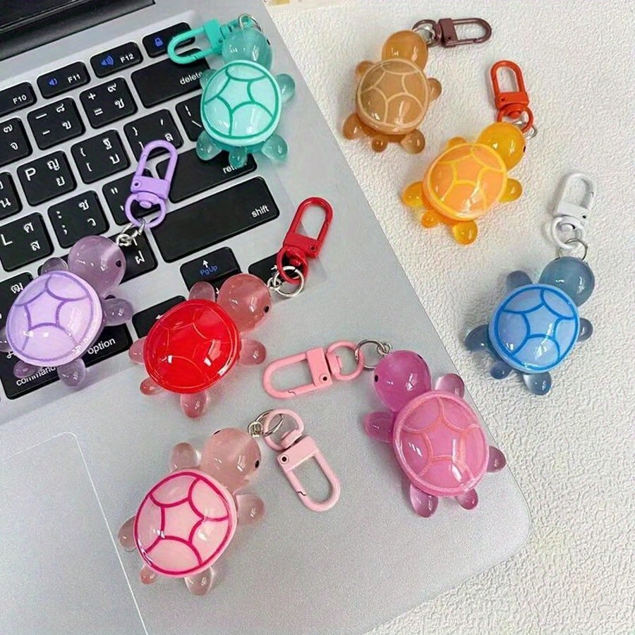2pcs Cartoon Resin Glow-In-The-Dark Sea Turtle Keychains, Colorful ...