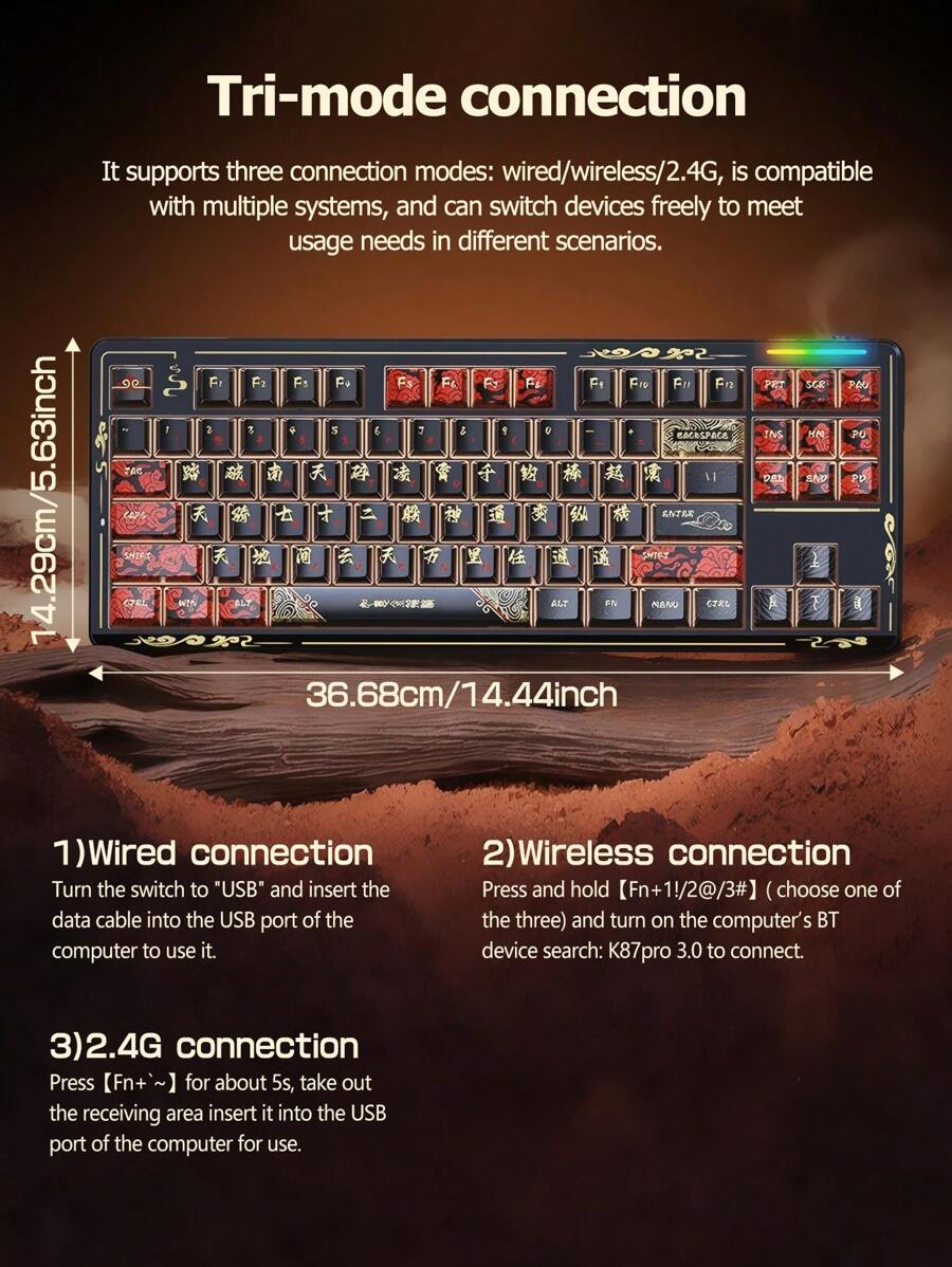 LINBAO LINGBAO K87pro Wukong IP-tema Tre-läges anpassad mekanisk tangentbordspackningsstruktur ...