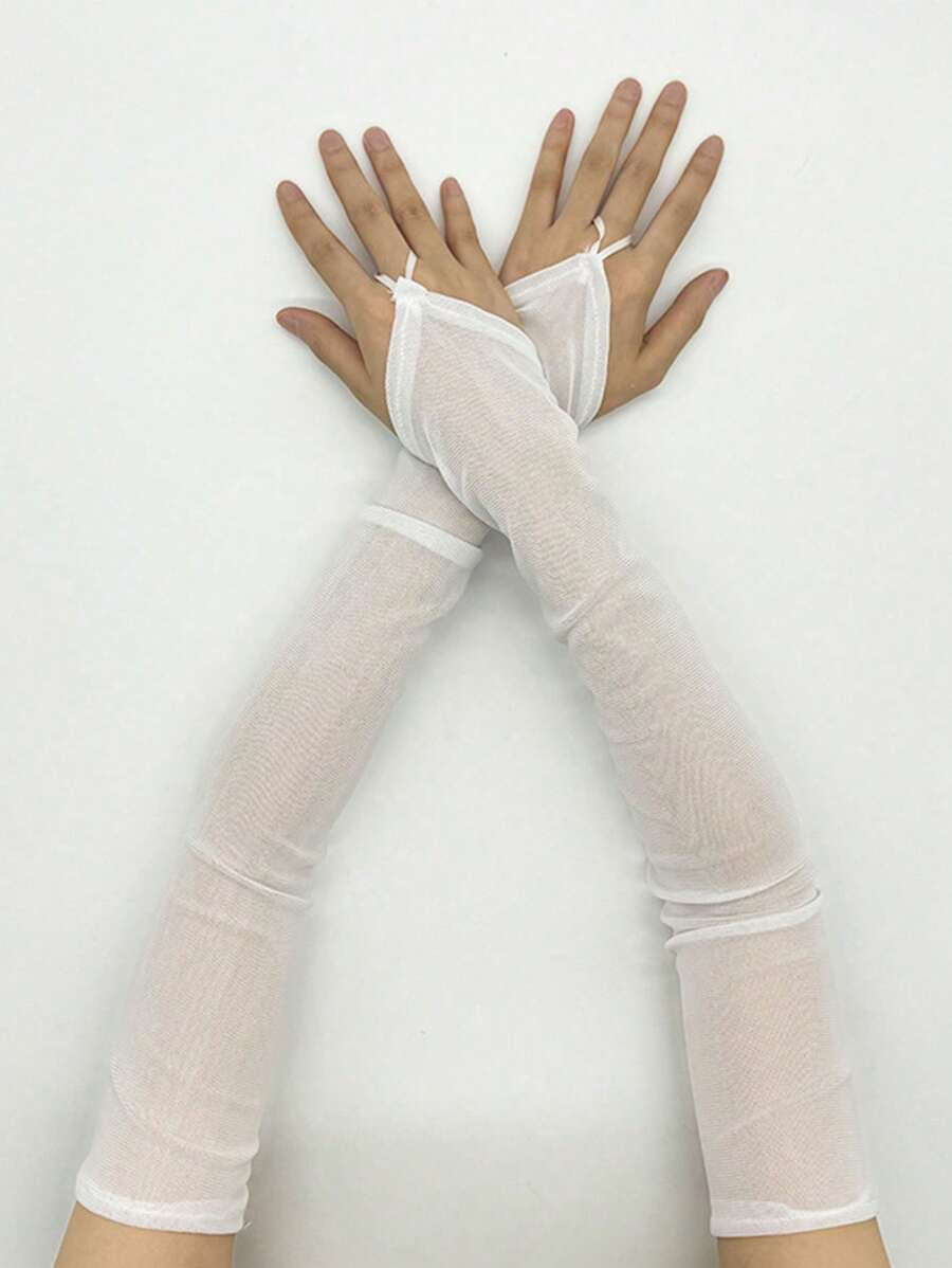 1 Pair Women Long Fingerless Lace Gloves, Lightweight Mesh Sheer Gloves ...