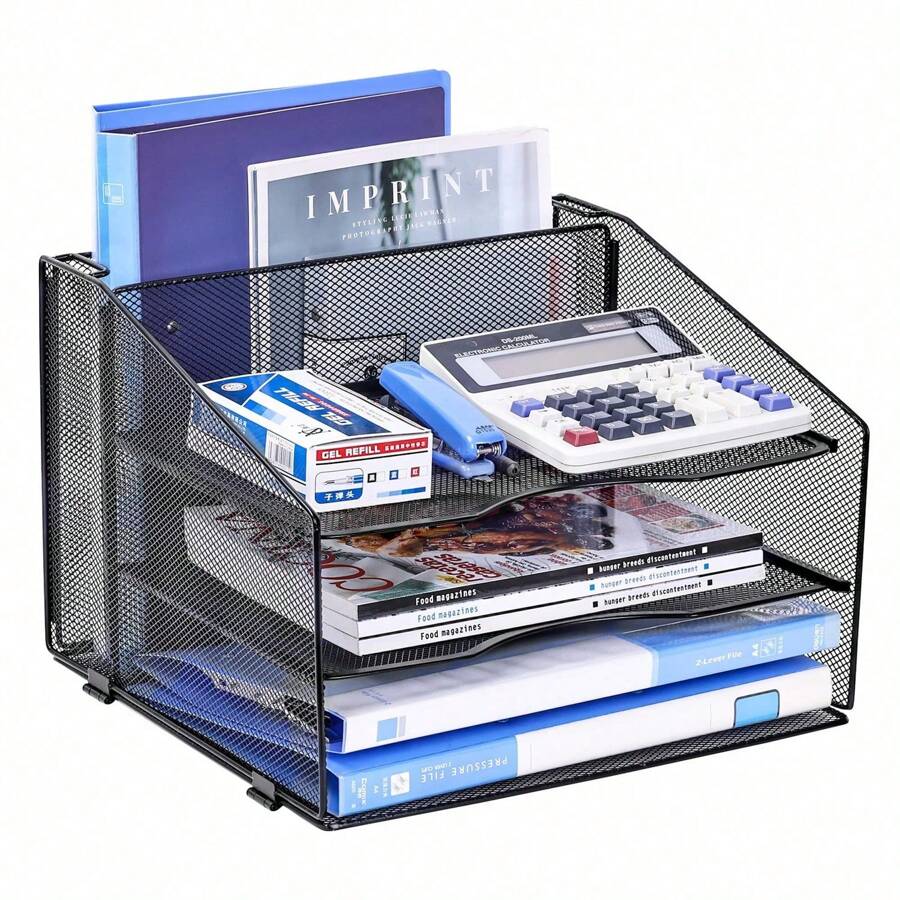 Mesh Desktop File Organizer 3 Tier Paper Tray With 1 Letter Size ...