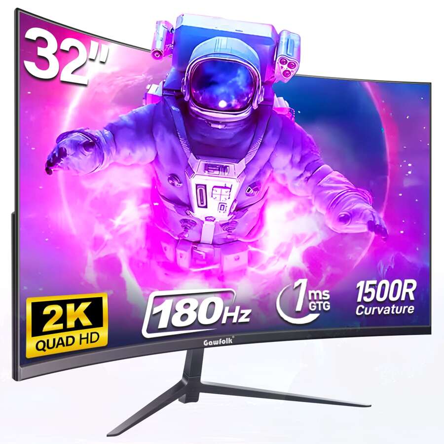 GAWFOLK Gawfolk 32 Inch Curved Monitor 144hz/180hz Gaming Monitor 1500R ...