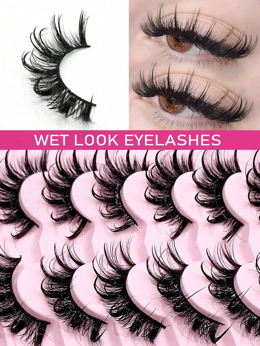 7 Pairs Manga Style Cat Eye Wet Look Lashes Winged Wispy Natural Long ...