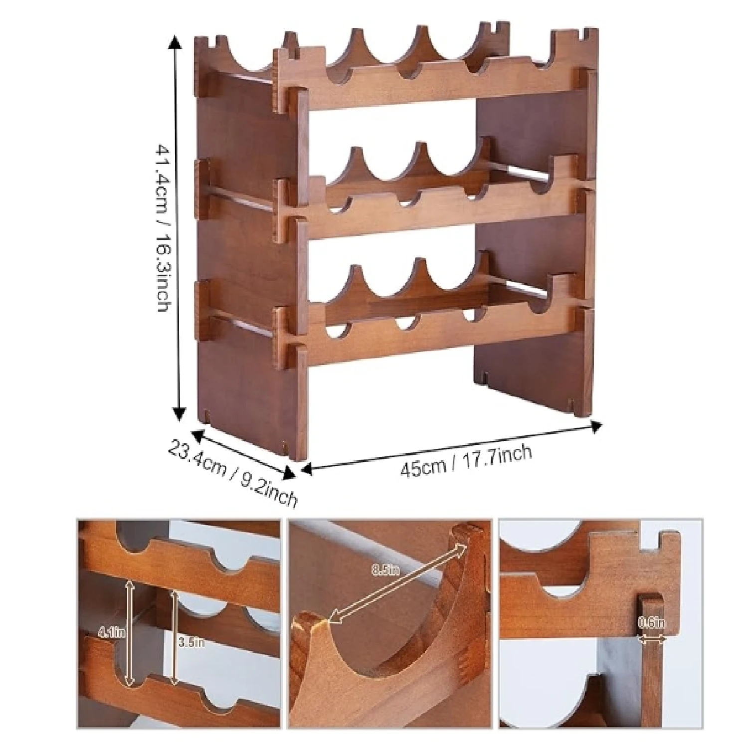 Wine Rack, 12 Bottles 3-Tier Stackable Wine Racks, Wooden Wine Bottles Storage Racks For Kitchen ...