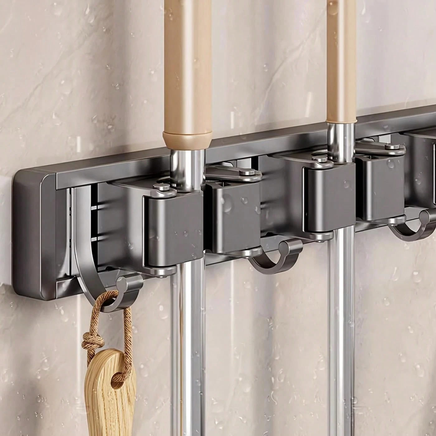 1pc Heavy Duty Metal Mop & Broom Holder With Adjustable Hooks, Wall ...