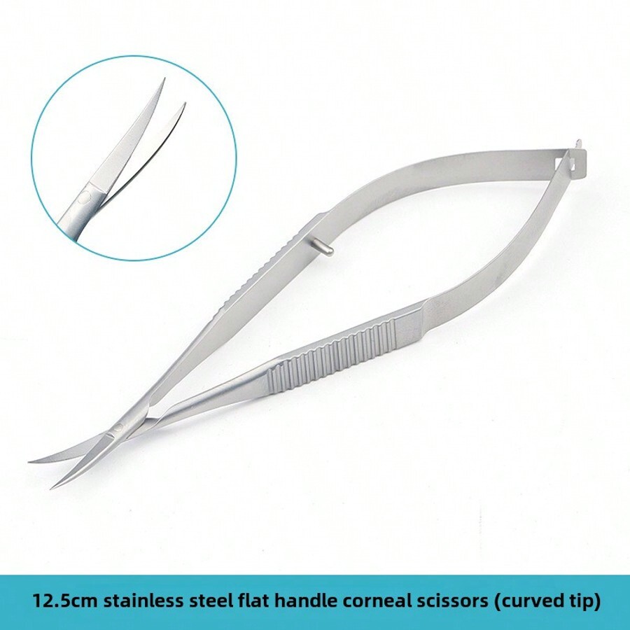 12.5cm Microsurgical Scissors, Flat Handle Cornea Scissor For Ophthalmic Instruments, Suture ...