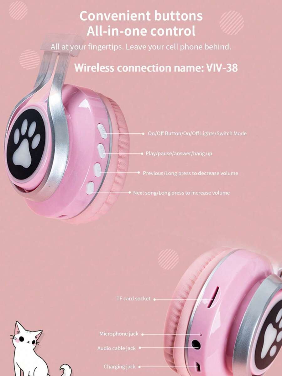 Headset Cat Headset Wireless Light-Emitting Headset Computer Gaming ...