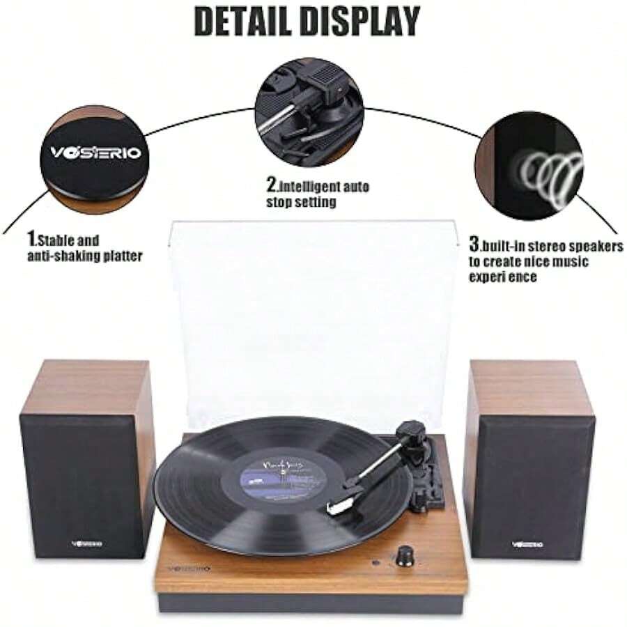Vosterio Bluetooth Record Player 3-Speed Belt-N Turntable With ...