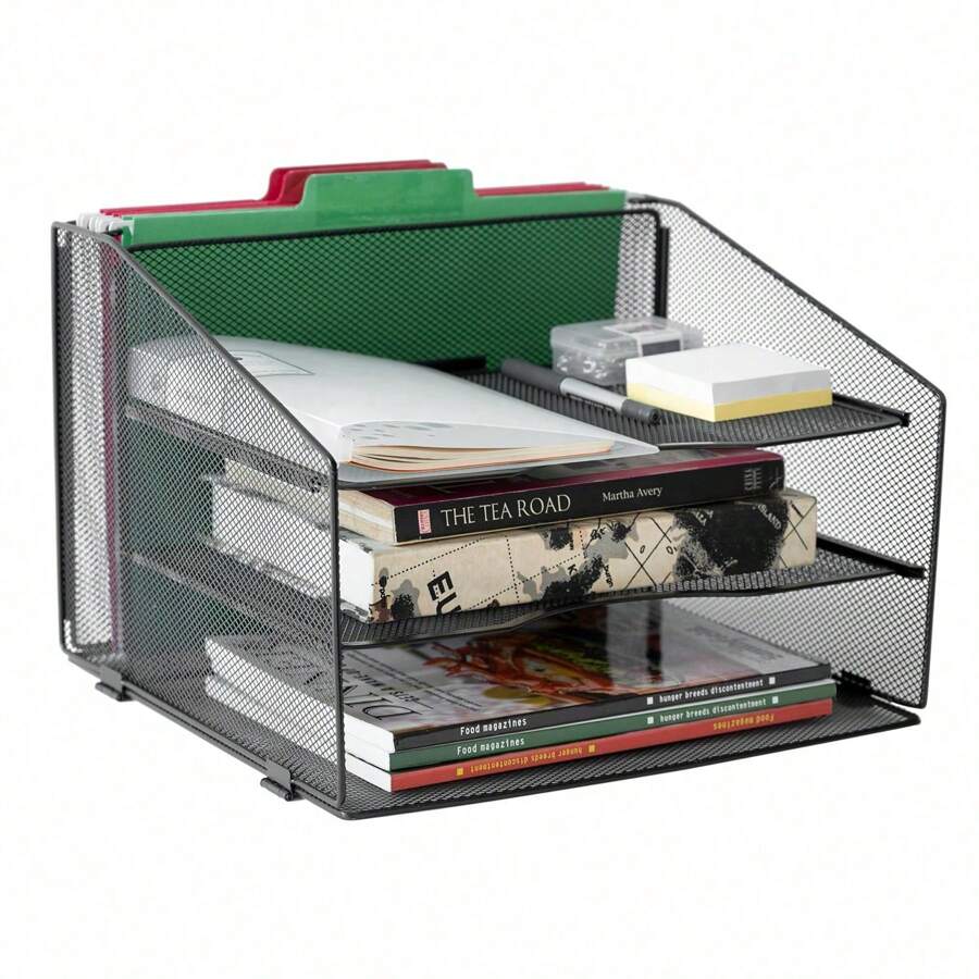 Mesh Desktop File Organizer 3 Tier Paper Tray With 1 Letter Size ...