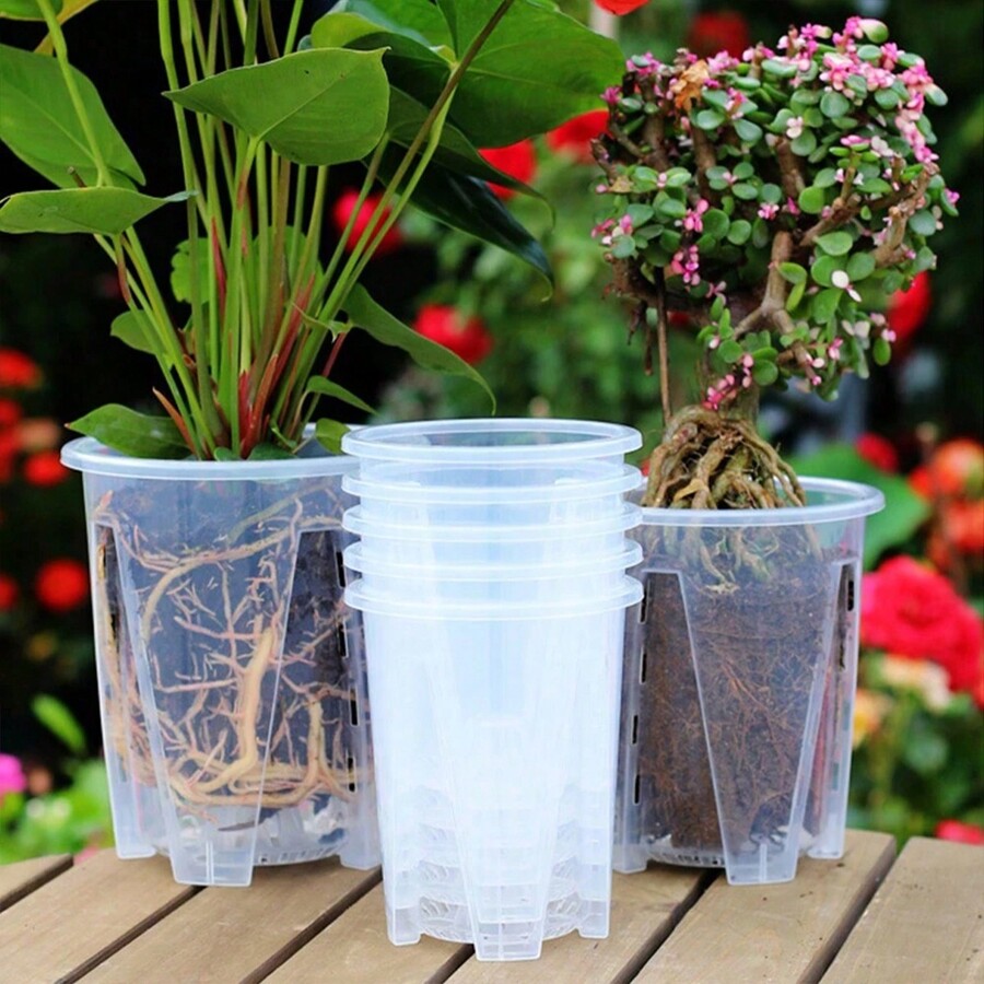 5pcs Clear Plastic Flower Pots, Breathable Hollow Air Column Design ...