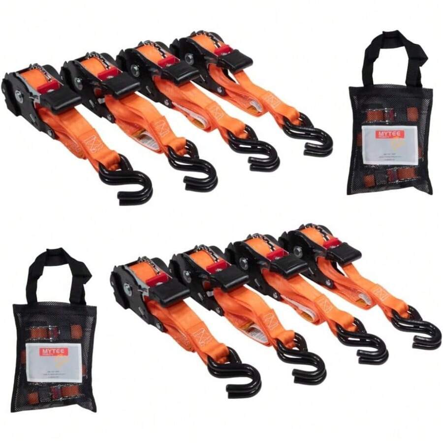 8 Pack Orange Auto Retract NO-RATCHETING Ratchet Straps | 1" X 12' Retractable Ratchet Straps ...