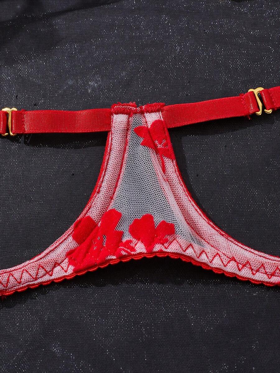 Valentines Day Women Sexy Hollow Out Lace Sheer Lingerie Set Includes Bralette And Thong Panty